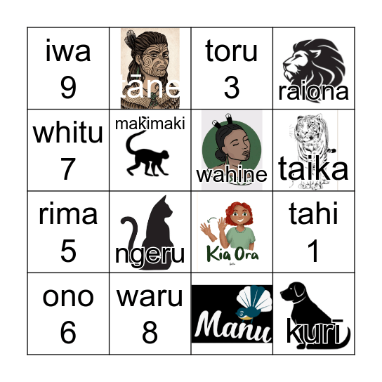 Te Reo Bingo Card