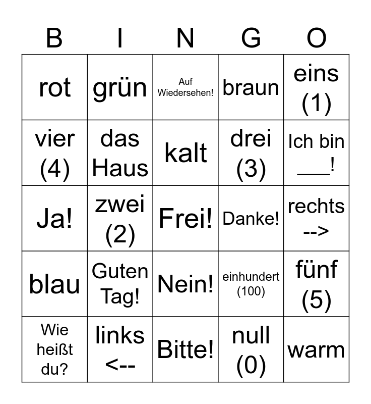 Bingo auf Deutsch! Bingo Card
