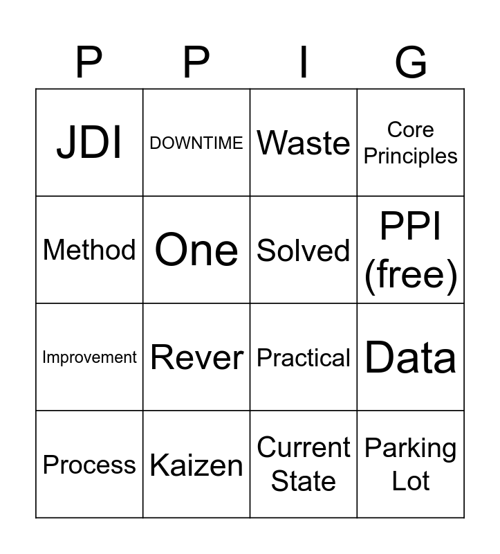 PPI Bingo Card
