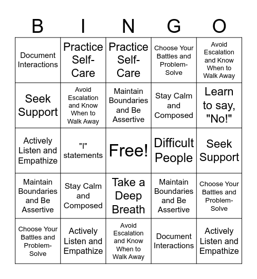 How to Deal with Difficult People - BINGO Card