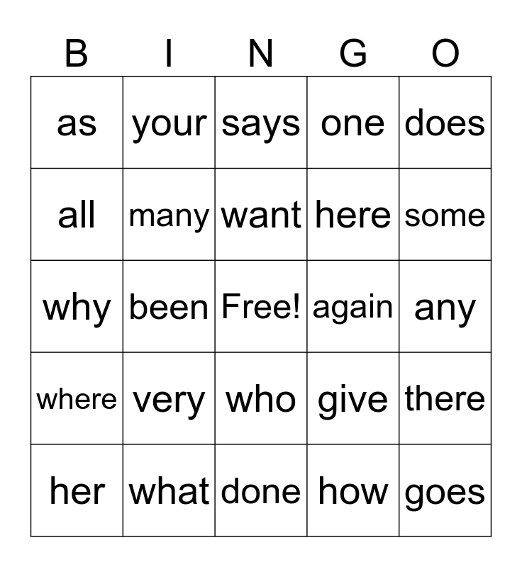 End of Layer 1/Beg Layer 2 Red Words Bingo Card