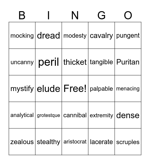 "The Most Dangerous Game" Bingo Card