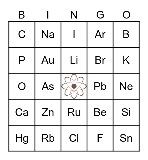Periodic Table Bingo Card