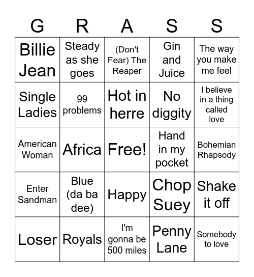 Bluegrass Covers Bingo Card