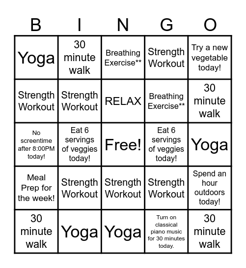 Aspire Studio Fitness BINGO Card
