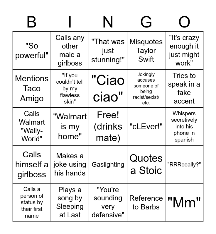 Justin Stohlton: Bingo Edition Bingo Card