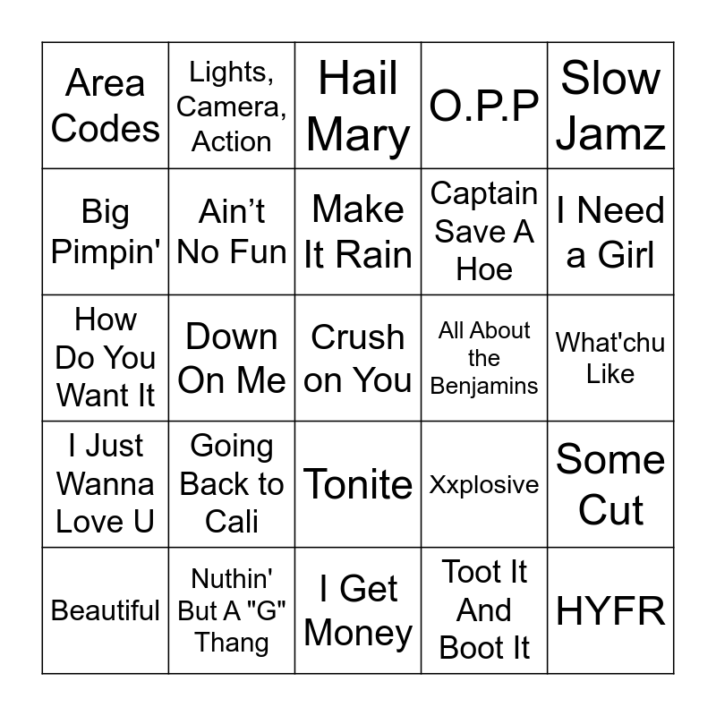 VIBE BINGO HIP HOP ROUND 1 Bingo Card