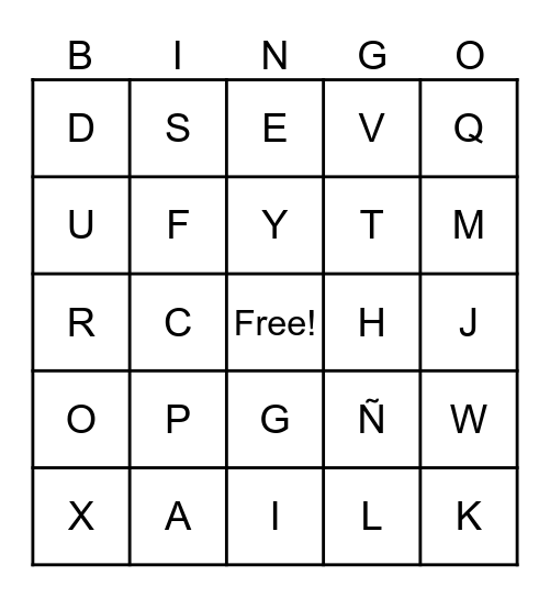 El alfabeto español Bingo Card