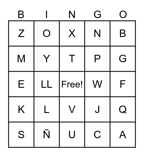El alfabeto español Bingo Card