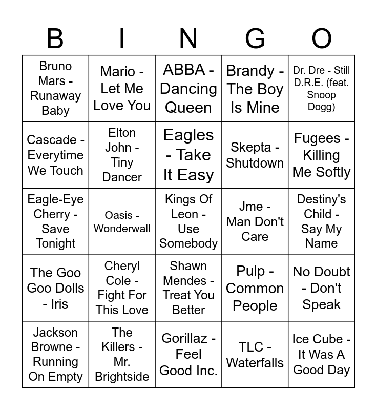 Musical Bingo Card
