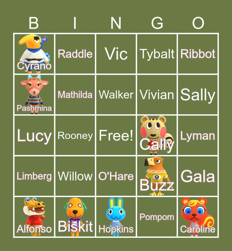 DEE'S ACNH VILLAGER HUNT Bingo Card