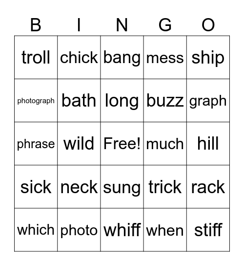 Digraph Bingo Card