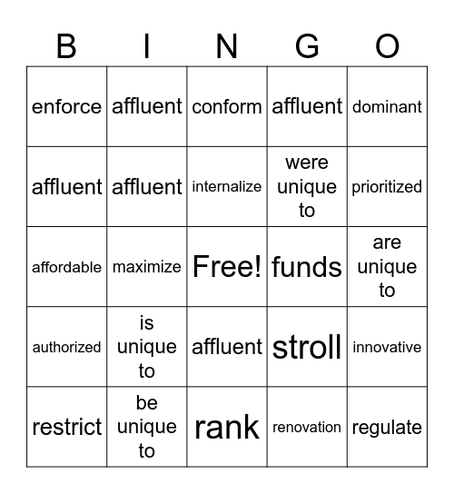 Chapter 1, Part A & B Vocabulary (pg. 4 and 14) Bingo Card