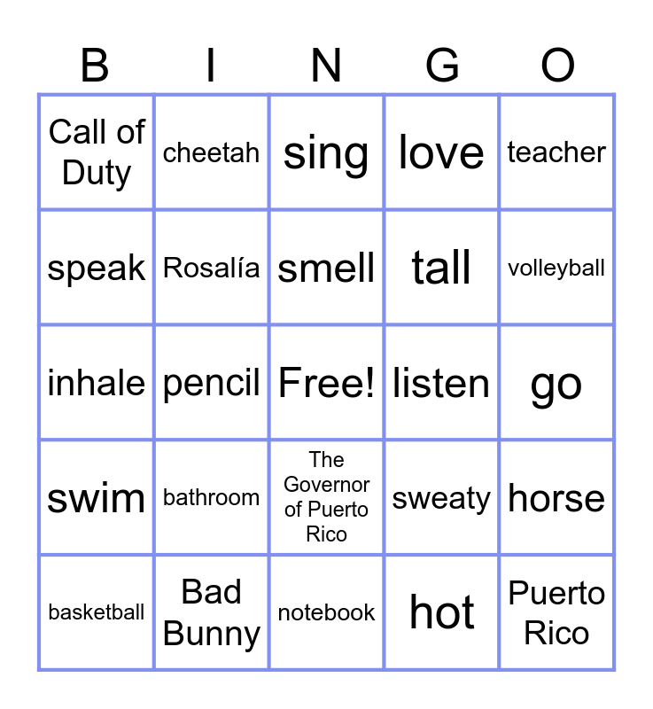 Parts of Speech BINGO Card