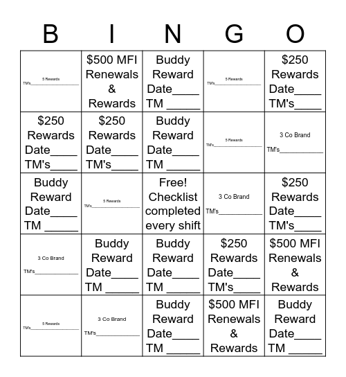 Supervisor Bingo TM Name__________ Month______ Bingo Card