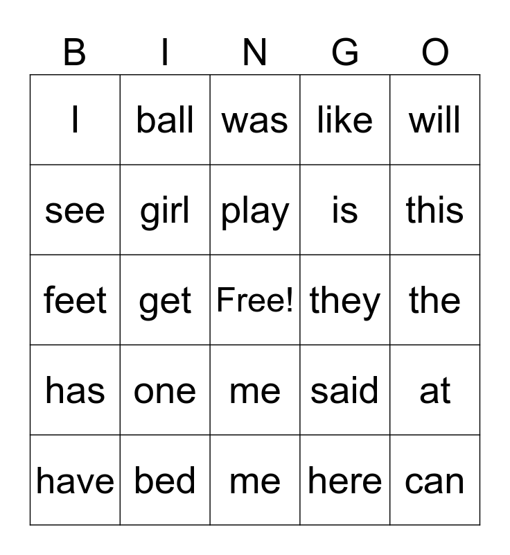 Level 1 Sight Words Bingo Card