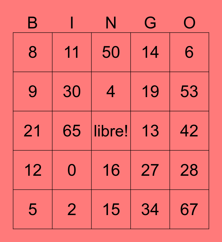 Les Nombres et BINGO Card