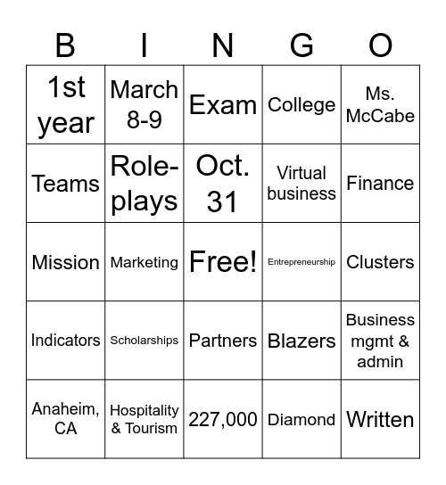 DECA Bingo Card