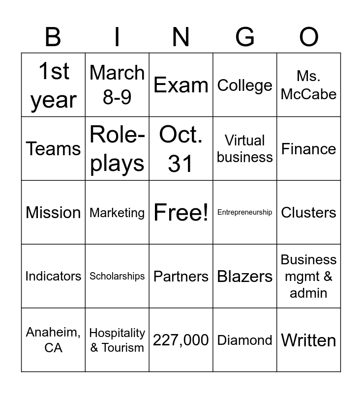 DECA Bingo Card