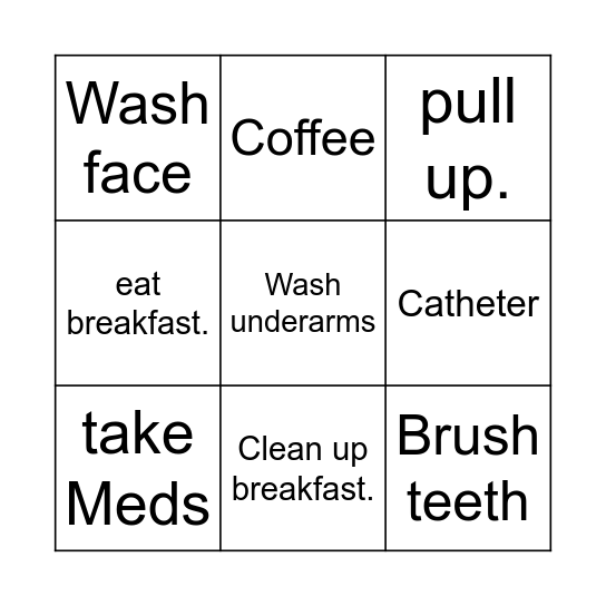 Morning routine Bingo Card