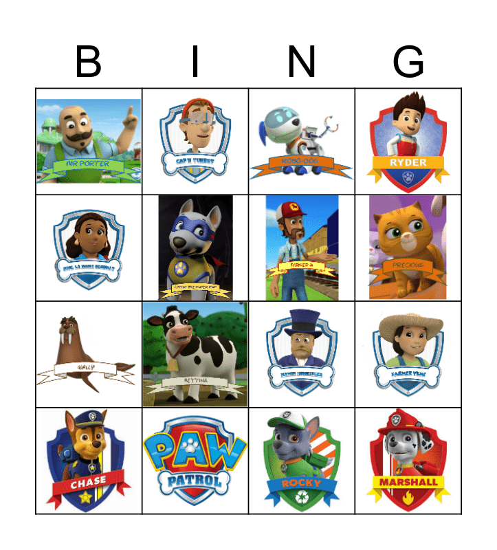 Paw Patrol Bingo Card