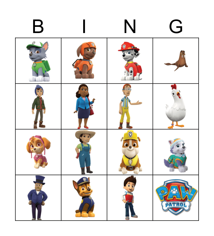 Paw Patrol Bingo Card