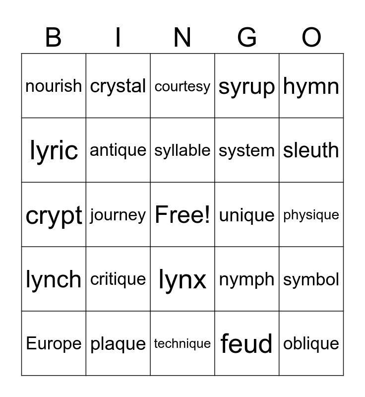 eu/our/que/y Bingo Card