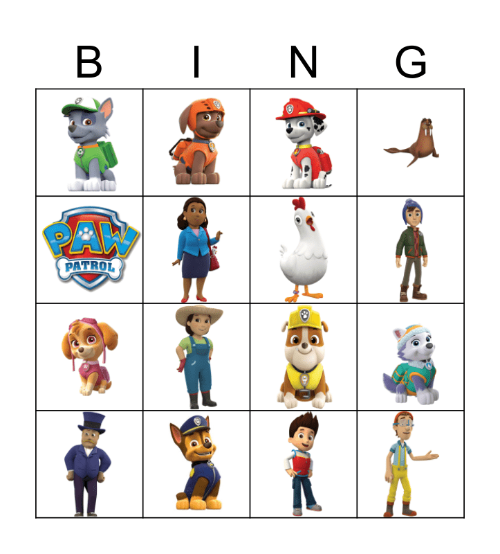 Paw Patrol Bingo Card