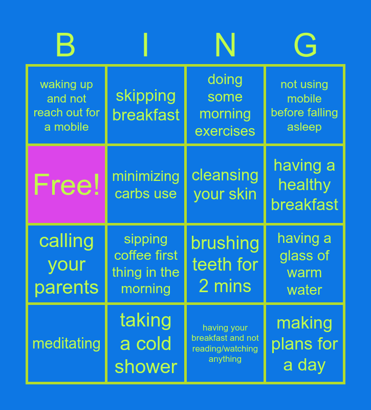 Morning rituals BINGO Card