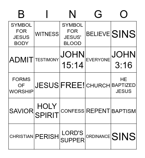 JESUS Bingo Card