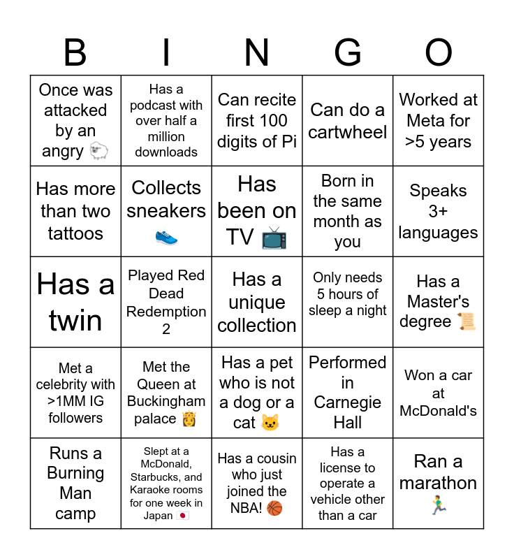 AR Comms Bingo Card