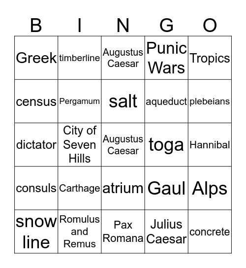 Roman Bingo Card