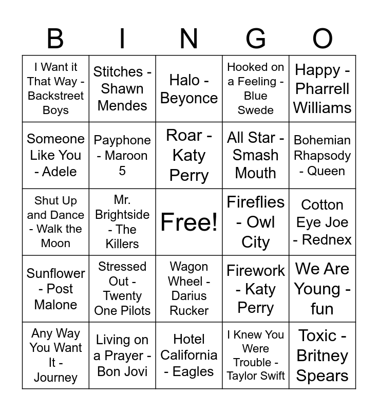 Musical Bingo Card