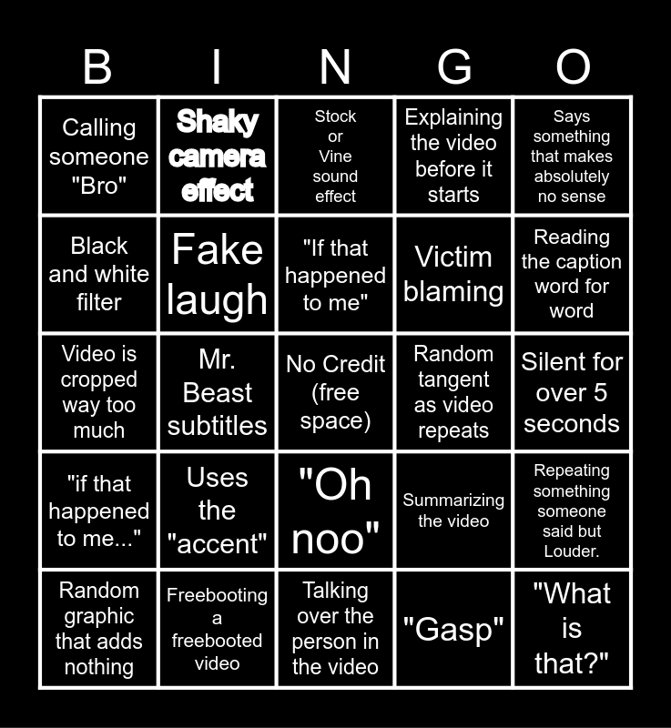 Sssniperwolf Bingo Card