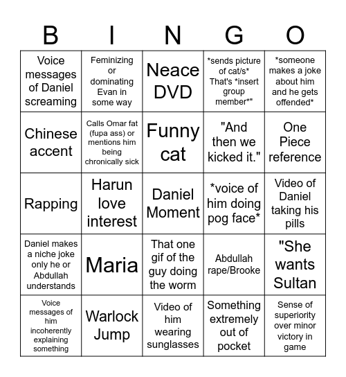 Daniel Bingo Card