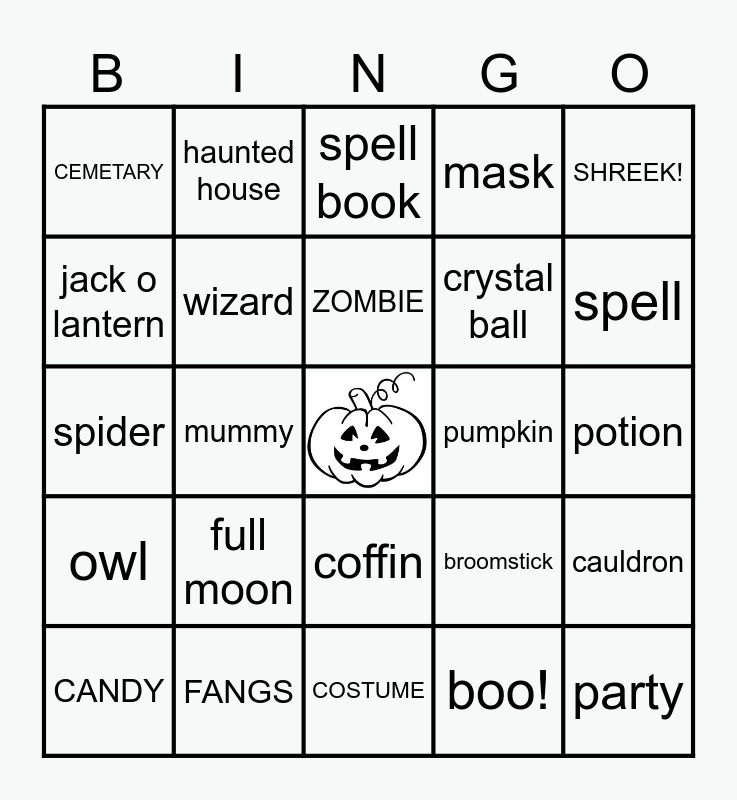 DH Halloween Bingo Card