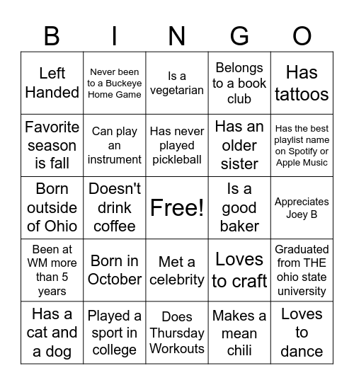 Whiteboard Who Are You? Bingo Card