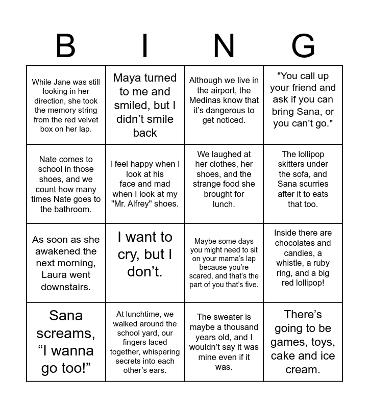 Commas and Capitalization Bingo Card