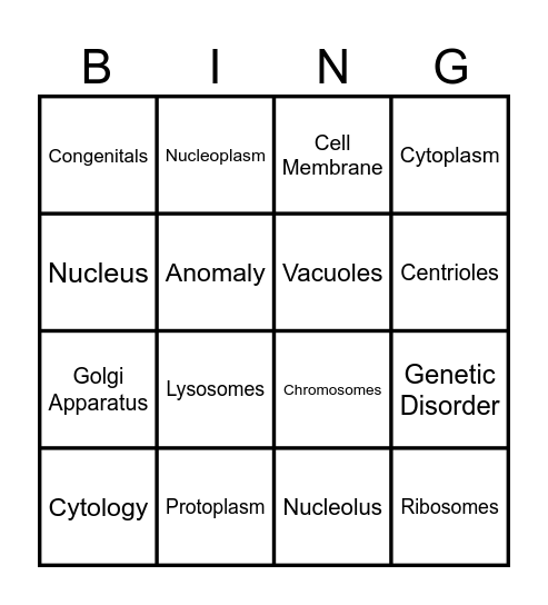 Vet Science Vocab Bingo Card