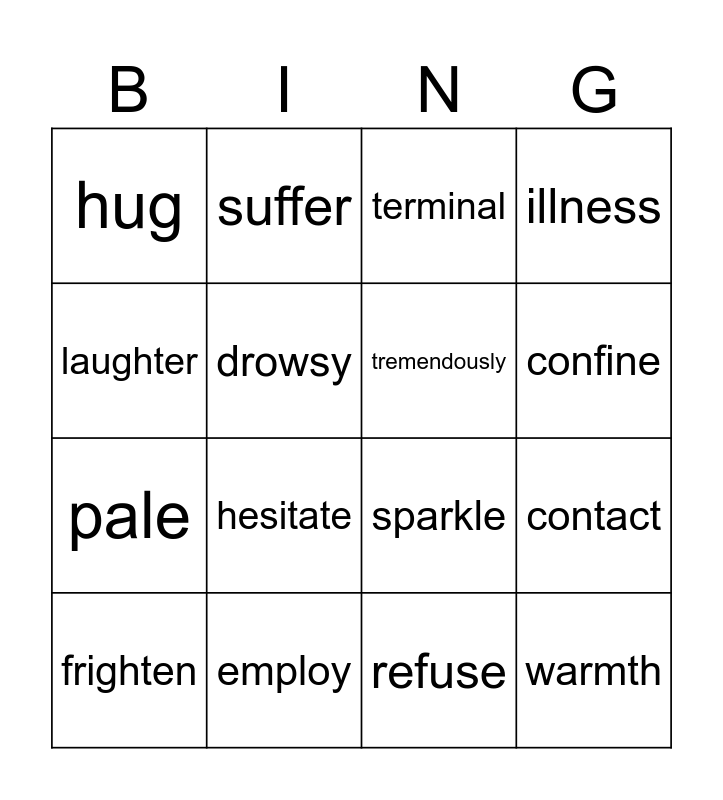 B3U1 words Bingo Card