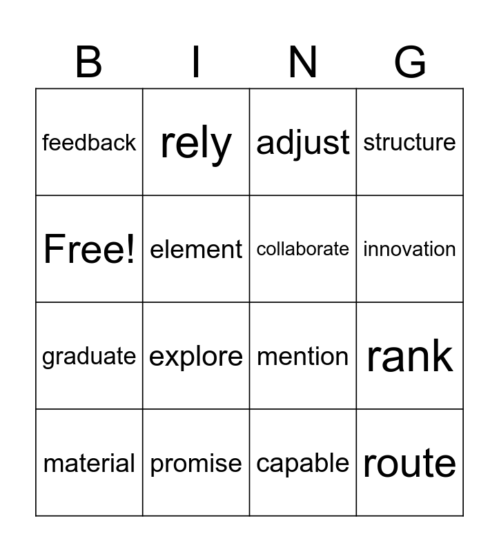 B3U2 words Bingo Card