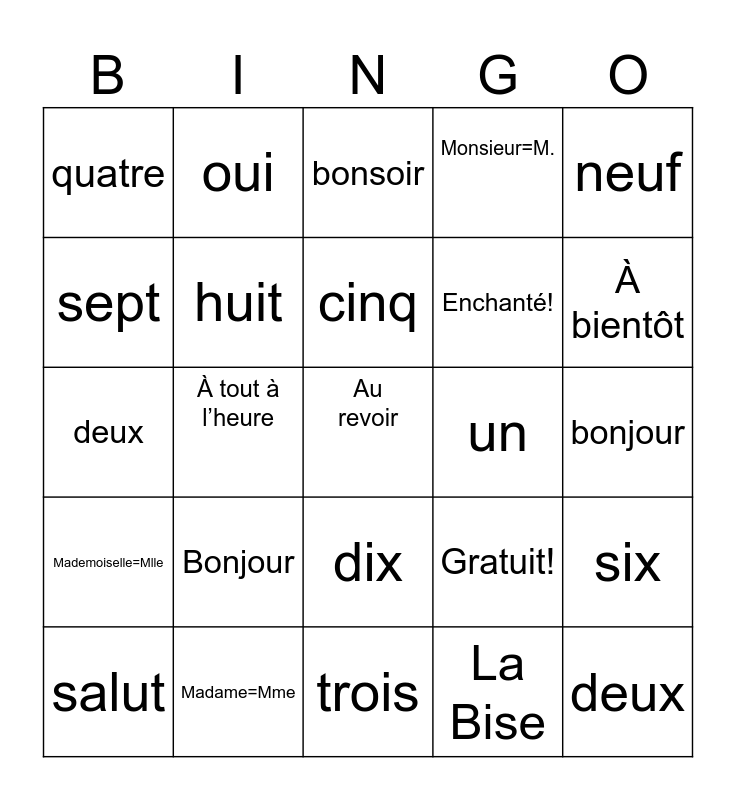 Rose Hance Bingo Card