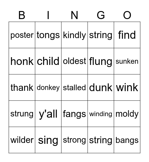 Family Words Bingo Card