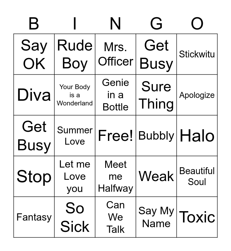 Welcome Back R&B Bingo Card