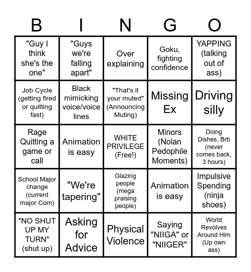 Nolan Backshots Bingo Card