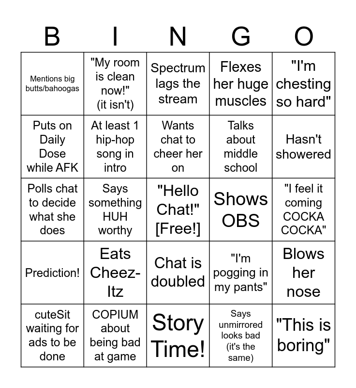 ExtraEmily Desktop Stream Bingo Card