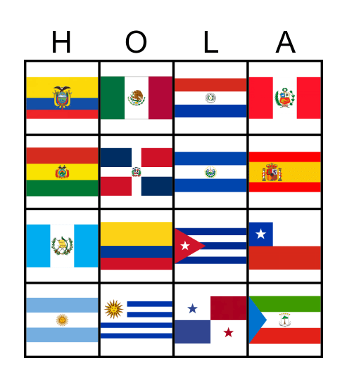 Las Banderas de Hispanoamérica Bingo Card