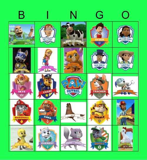 Paw Patrol Bingo Card