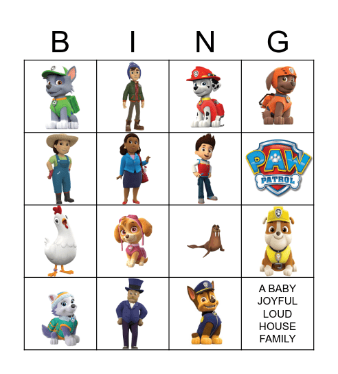 Paw Patrol Bingo Card