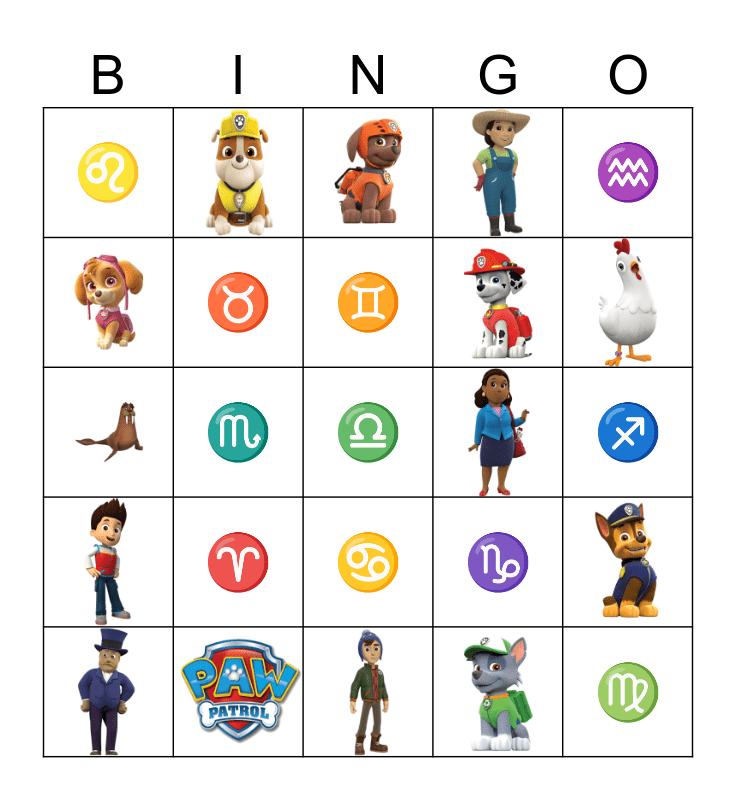 Paw Patrol Bingo Card